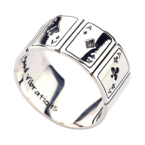 925 Sterling Silver Ace Cards Band Ring - Etsy
