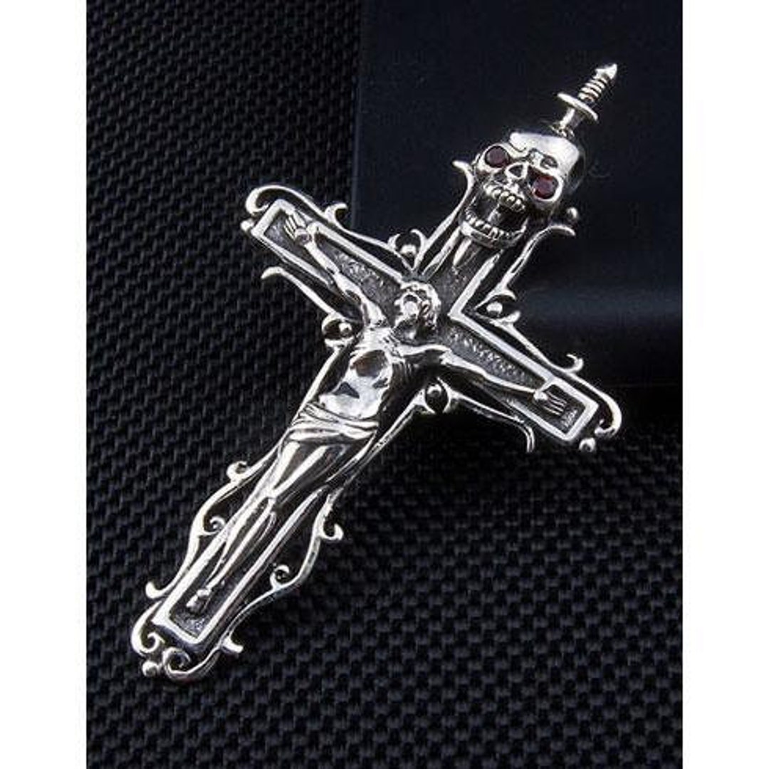 Silver Skull Cross Jesus Pendant - Etsy