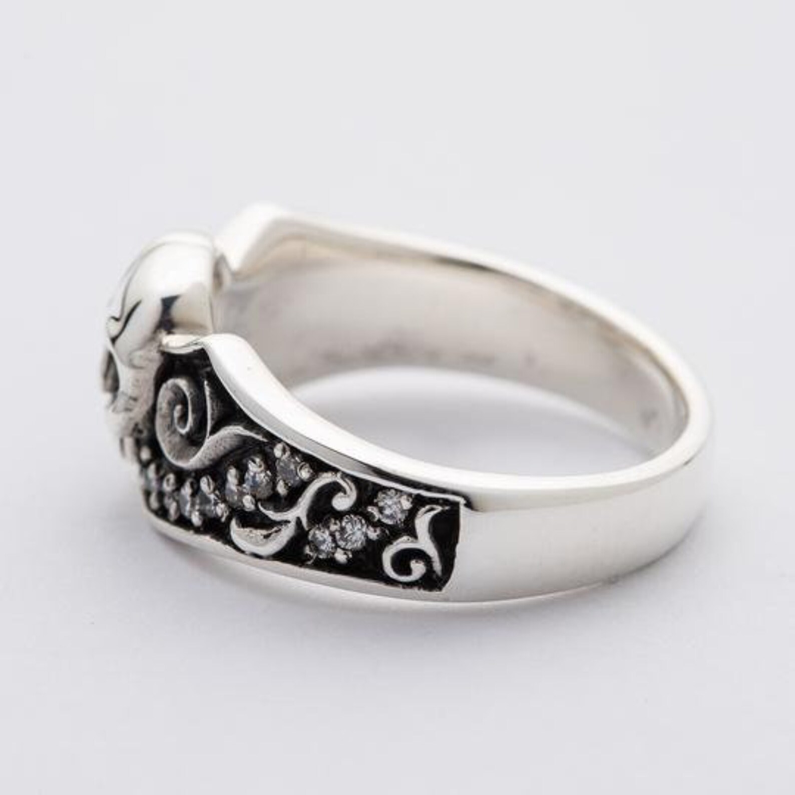 Diamond Skull Engagement Band Ring Sterling Silver Gothic - Etsy