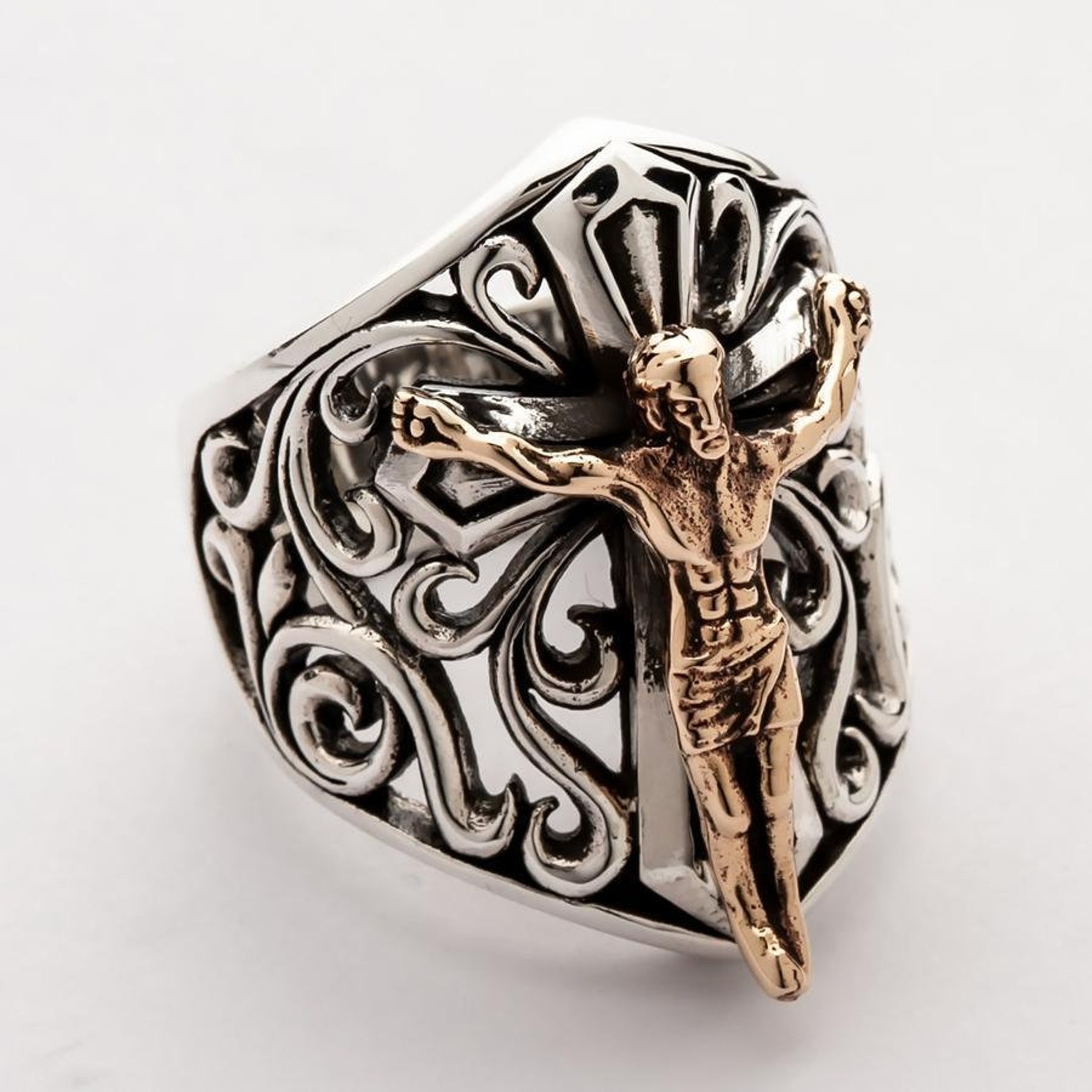 Gold Jesus Silver Mens Ring - Etsy