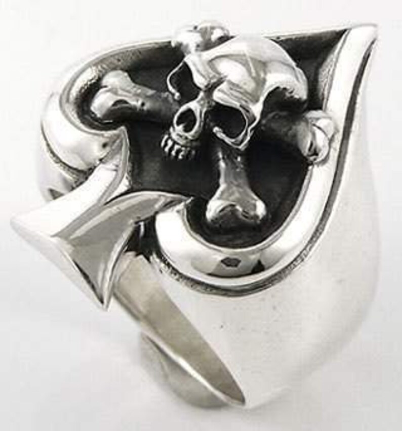 Spade Crossbones Skull Ring Silver Skull Jewelry Spade Ring - Etsy