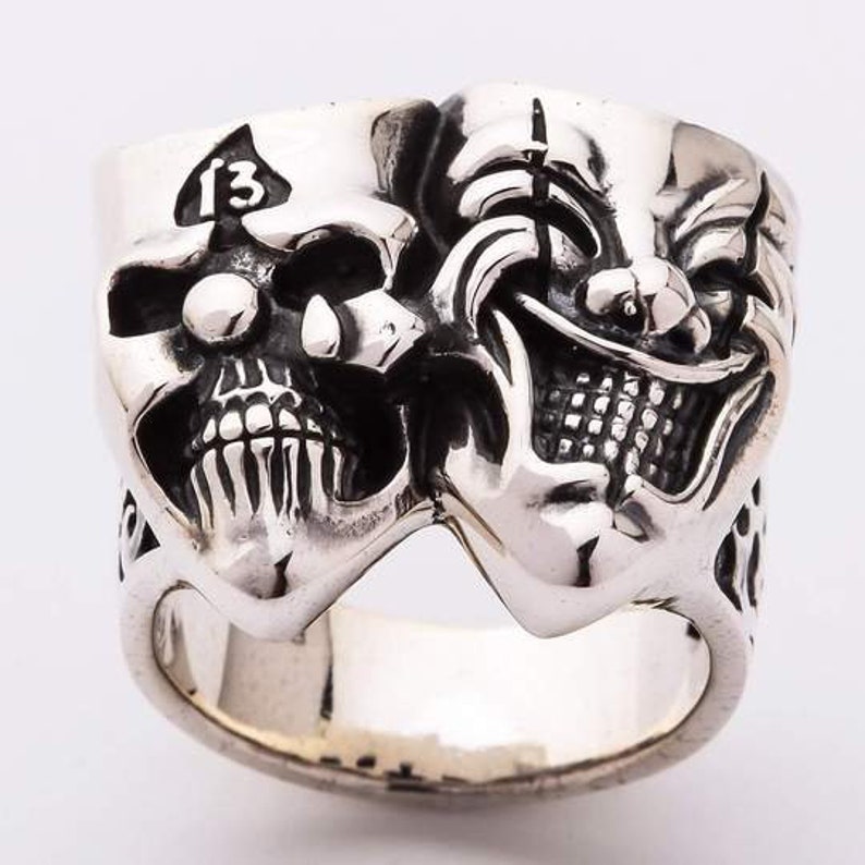 Joker Ring Clown Ring Sterling Silver Skull Ring Gothic - Etsy
