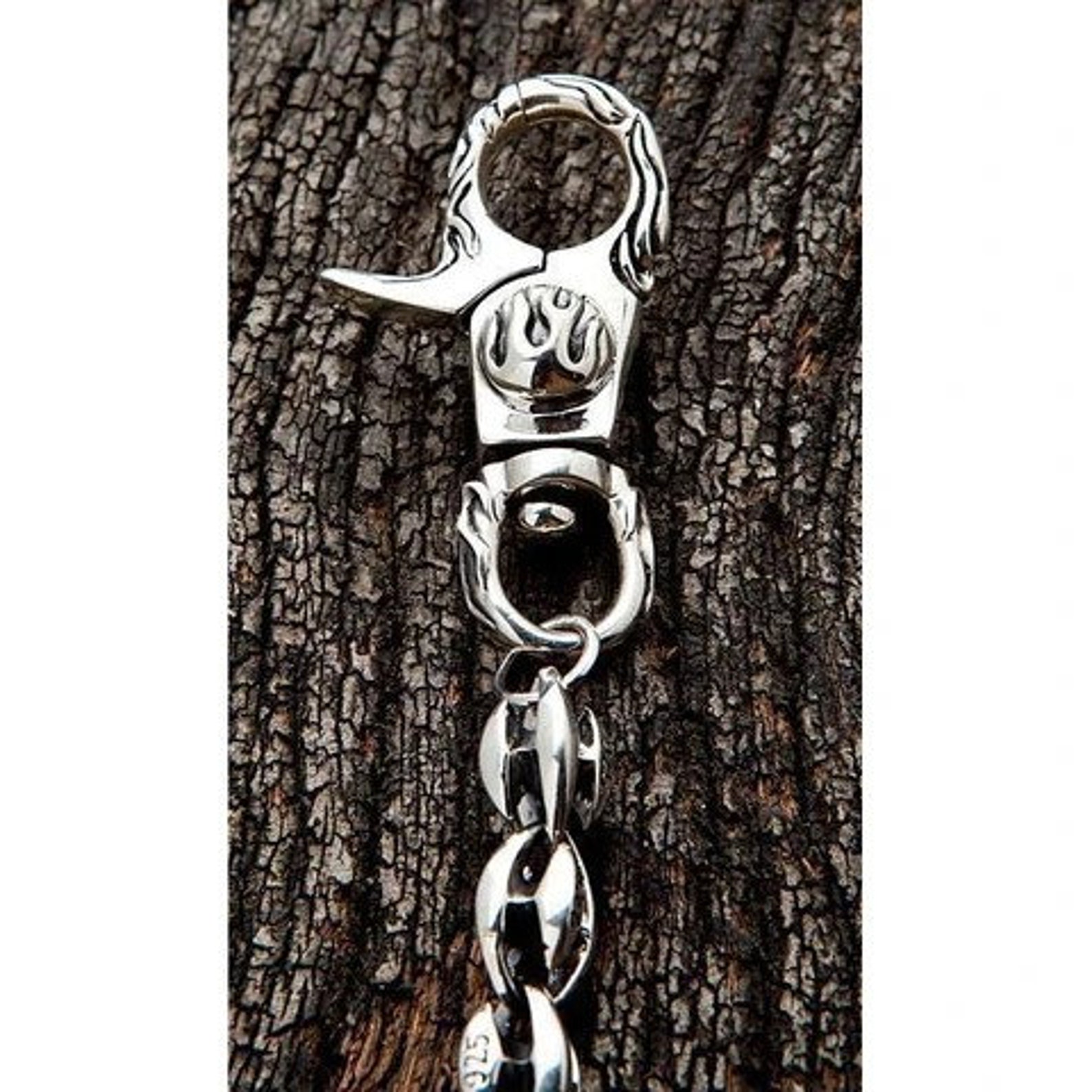 Silver Wallet Chain Tribal Biker Flame Wallet Chain Sterling - Etsy