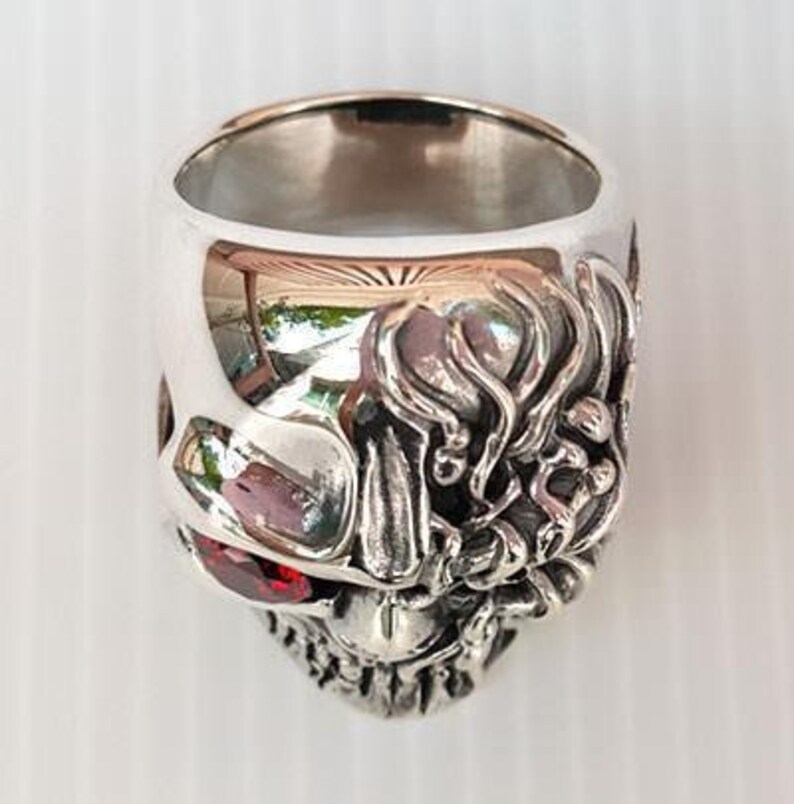 Red Eye Cyborg Skull Ring Sterling Silver Men's Ring - Etsy