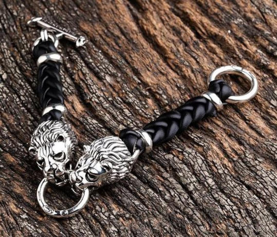 Men Leather Bracelet Lion Bracelet Men's Leather | Etsy