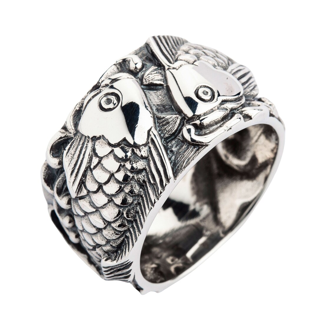 Japanese Koi Wedding Bands, 925 Sterling Silver Ring, Koi Tattoo Fish ...