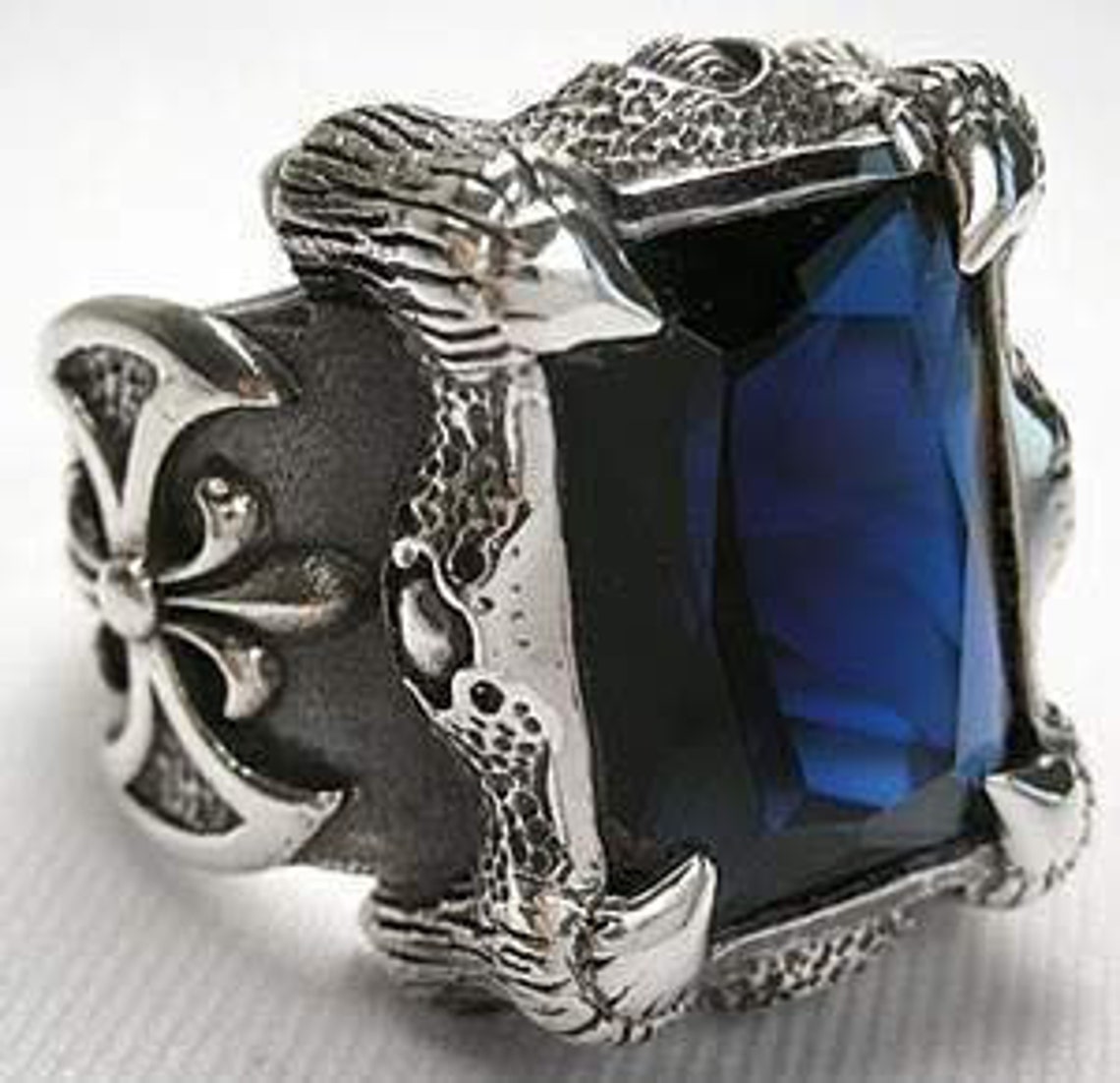 Silver Claw Ring Blue Sapphire Men's Ring Sterling - Etsy