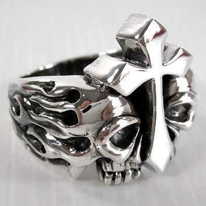 Sterling Silver Flame Ring Skull Ring Cross Ring Flame - Etsy