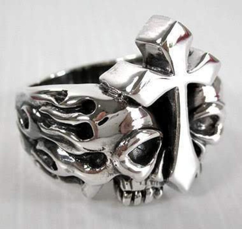 Sterling Silver Flame Ring Skull Ring Cross Ring Flame - Etsy