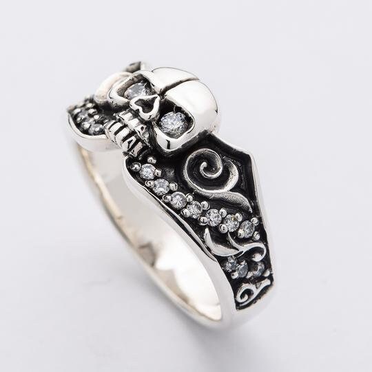 Diamond Skull Engagement Band Ring Sterling Silver Gothic | Etsy