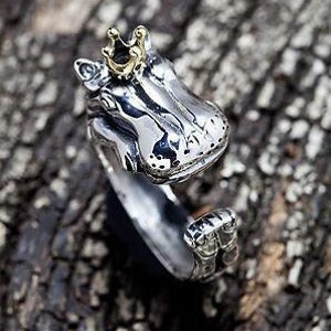 Hippopotamus Ring, Hippo Ring, Crown Ring, Sterling Silver Ladies Ring ...