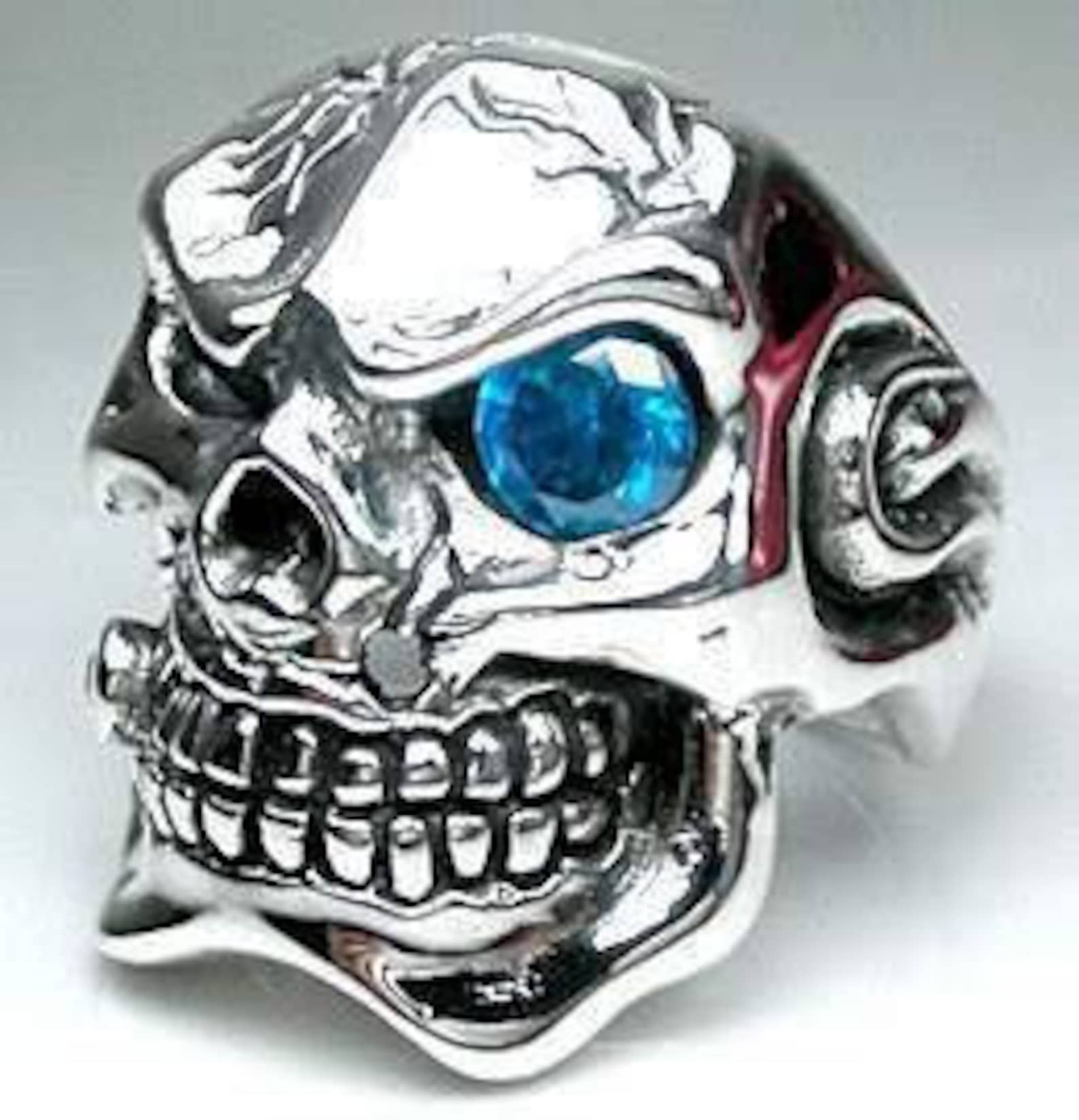 Blue Eye Skull Ring Sterling Silver Blue Topaz Men's - Etsy