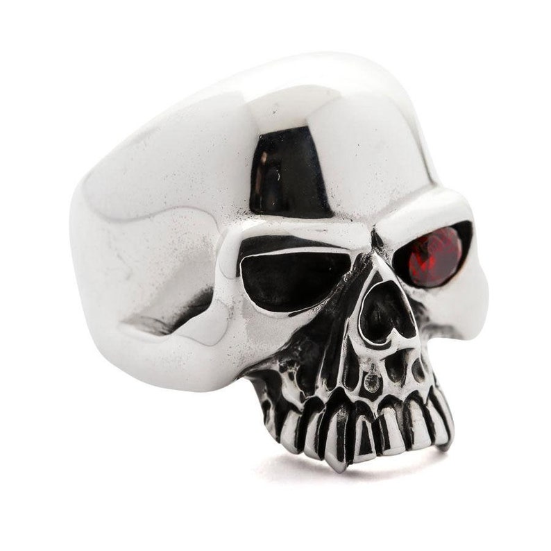 925 Sterling Silver Ruby Red Eye Skull Rings - Etsy