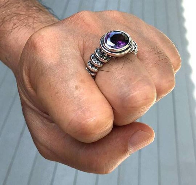 Men's Amethyst Ring 925 Sterling Silver Ring Rocker | Etsy
