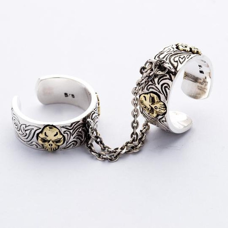 Couple Ring Sterling Silver Chain Ring Gothic Punk Ring - Etsy