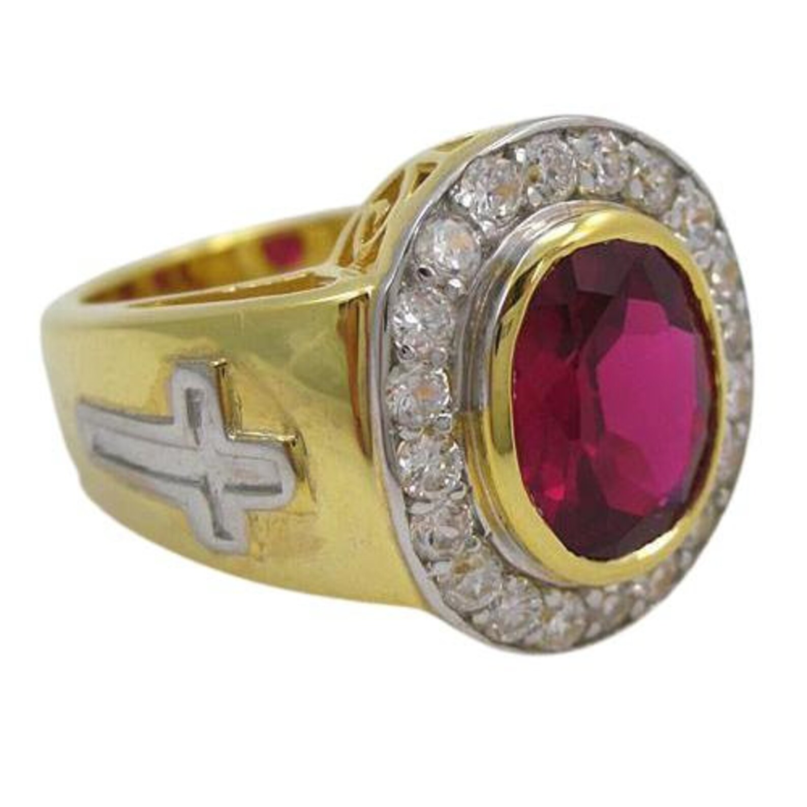14K Yellow Gold Christian Ruby Mens Bishop Ring - Etsy