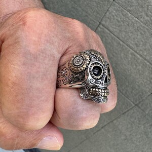 Sugar Skull Ring, 925 Sterling Silver Mexican Skull Ring by ...
