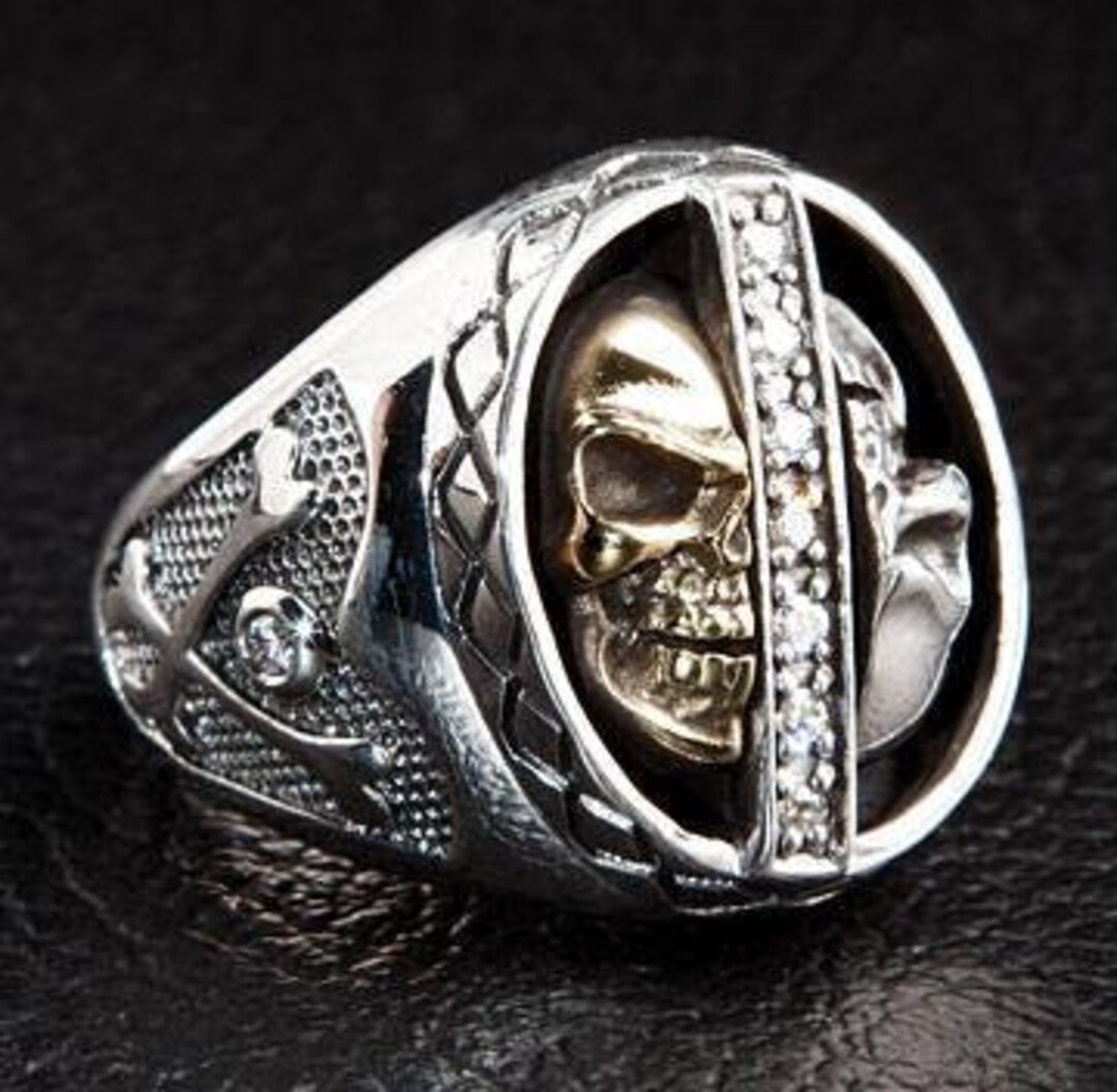 Diamond Crossbones Skull Ring, Yellow Gold Men's Ring, Silver ...