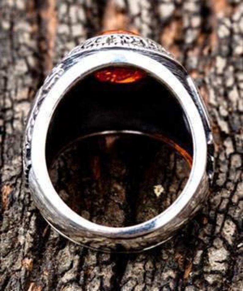 Amulet Amber Mens Ring Amulet Ring Amber Ring Sterling | Etsy