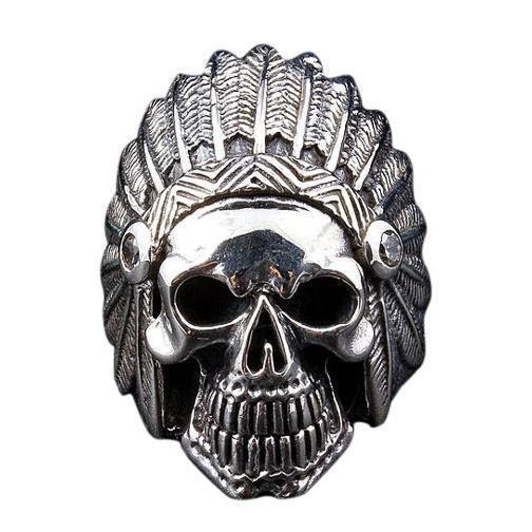 Native American Chief Ring, Indian Ring, Skull Ring, Biker Ring, Men's ...