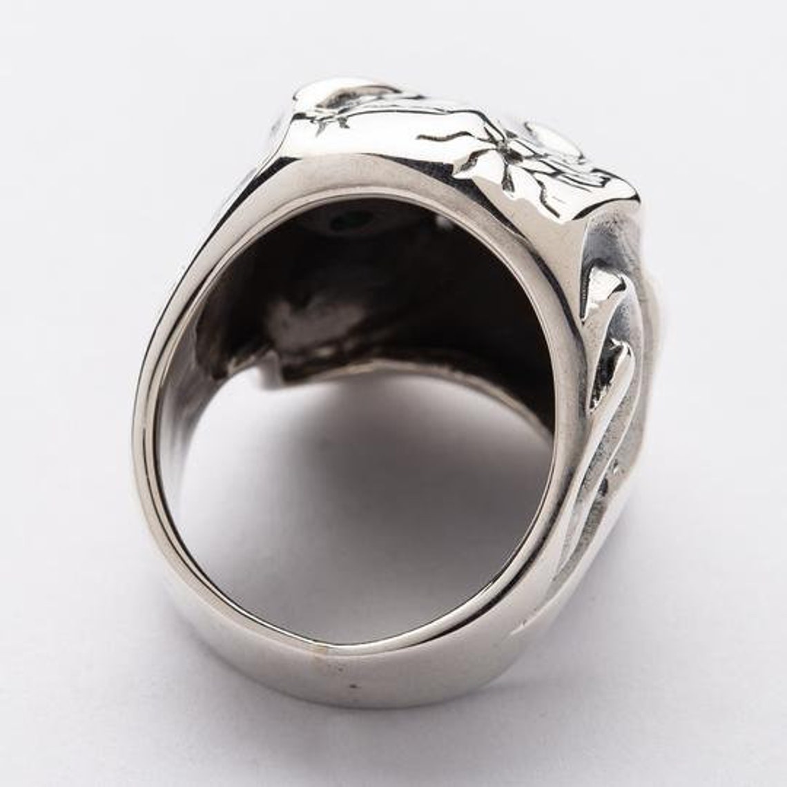 Biker Ring Heavy Metal Rings Skull Ring Men's Emerald | Etsy