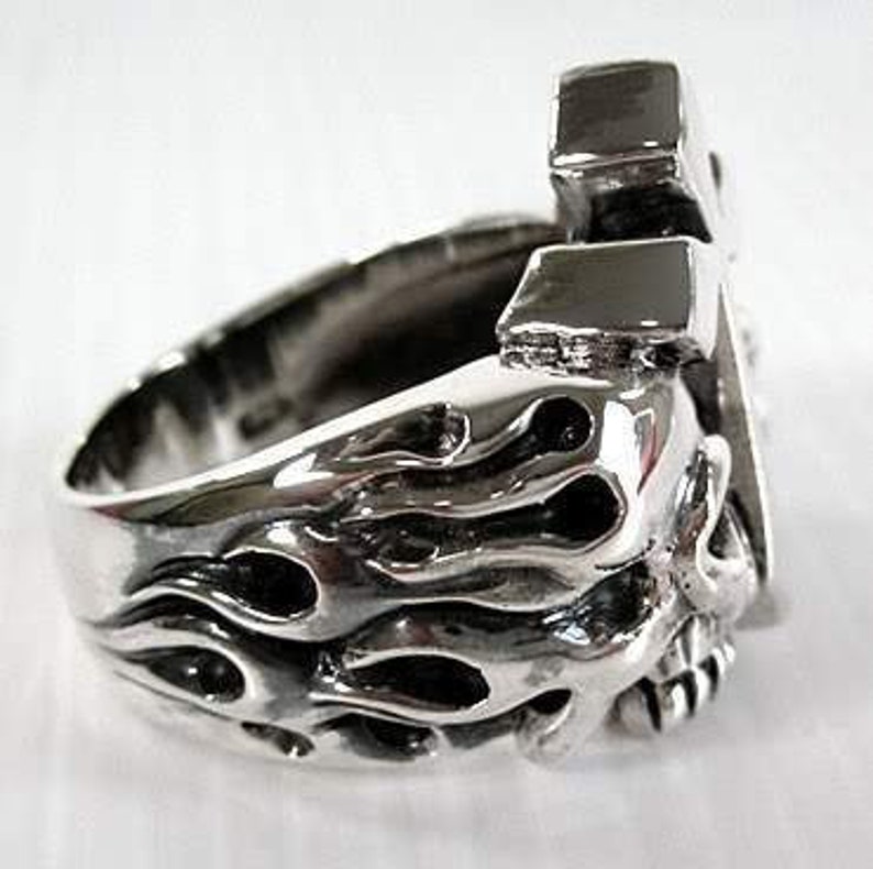 Sterling Silver Flame Ring Skull Ring Cross Ring Flame - Etsy