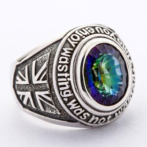 Union Jack Flag Ring, Sterling Silver Mystic Quartz Men's Ring, UK ...