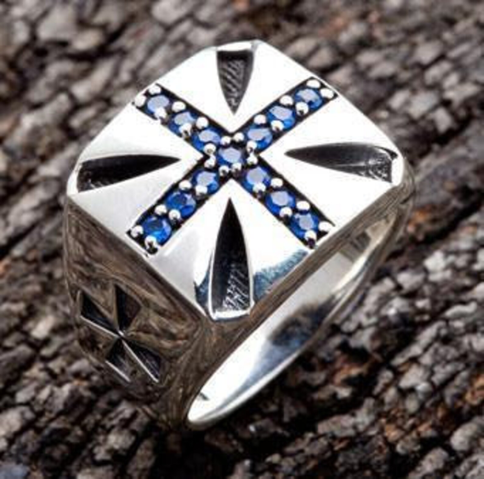 Blue Sapphire Men's Ring Men's Silver Ring Men's | Etsy