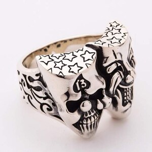 Joker Ring, Clown Ring, Sterling Silver Skull Ring, Gothic Ring, Number ...