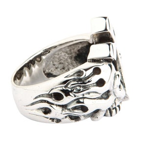 Sterling Silver Flame Ring, Skull Ring, Cross Ring, Flame Tattoo Design ...