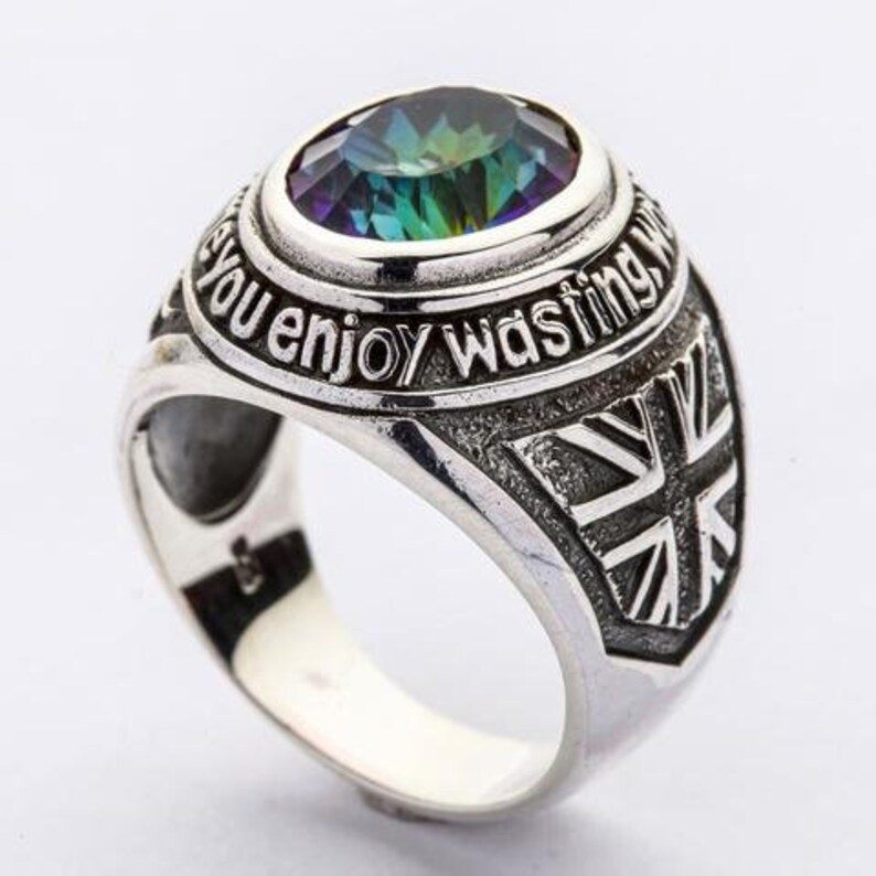 Union Jack Flag Ring Sterling Silver Mystic Quartz Men's - Etsy