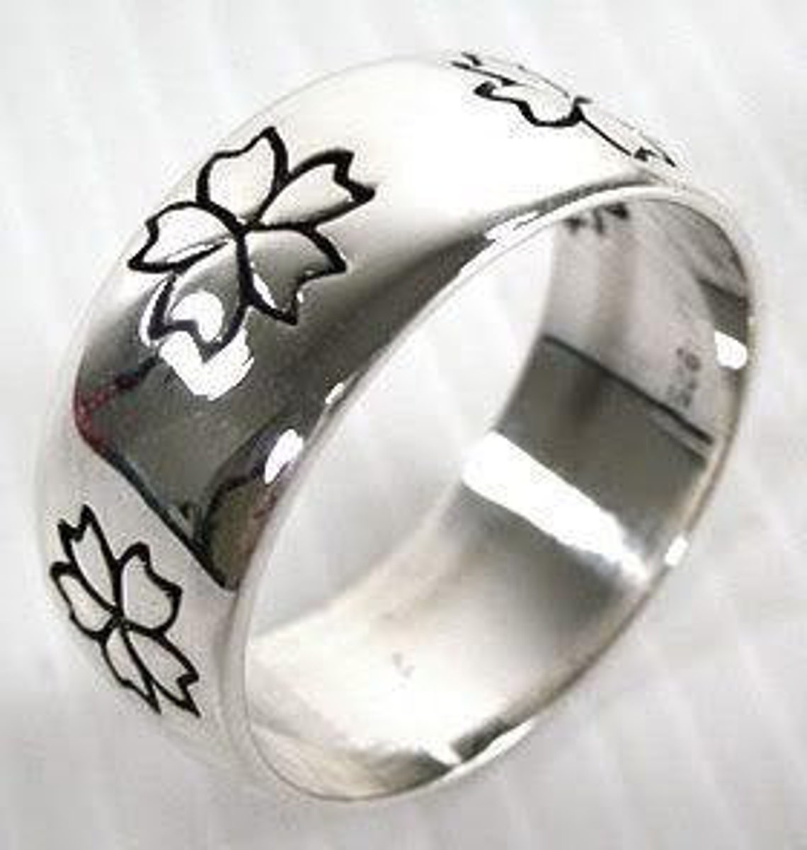 Sakura Flower Ring Sterling Silver Flower Engraved Band Ring | Etsy