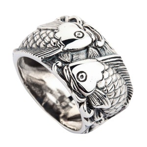 Japanese Koi Wedding Bands, 925 Sterling Silver Ring, Koi Tattoo Fish Carp Ring by Sterlingmalee ...