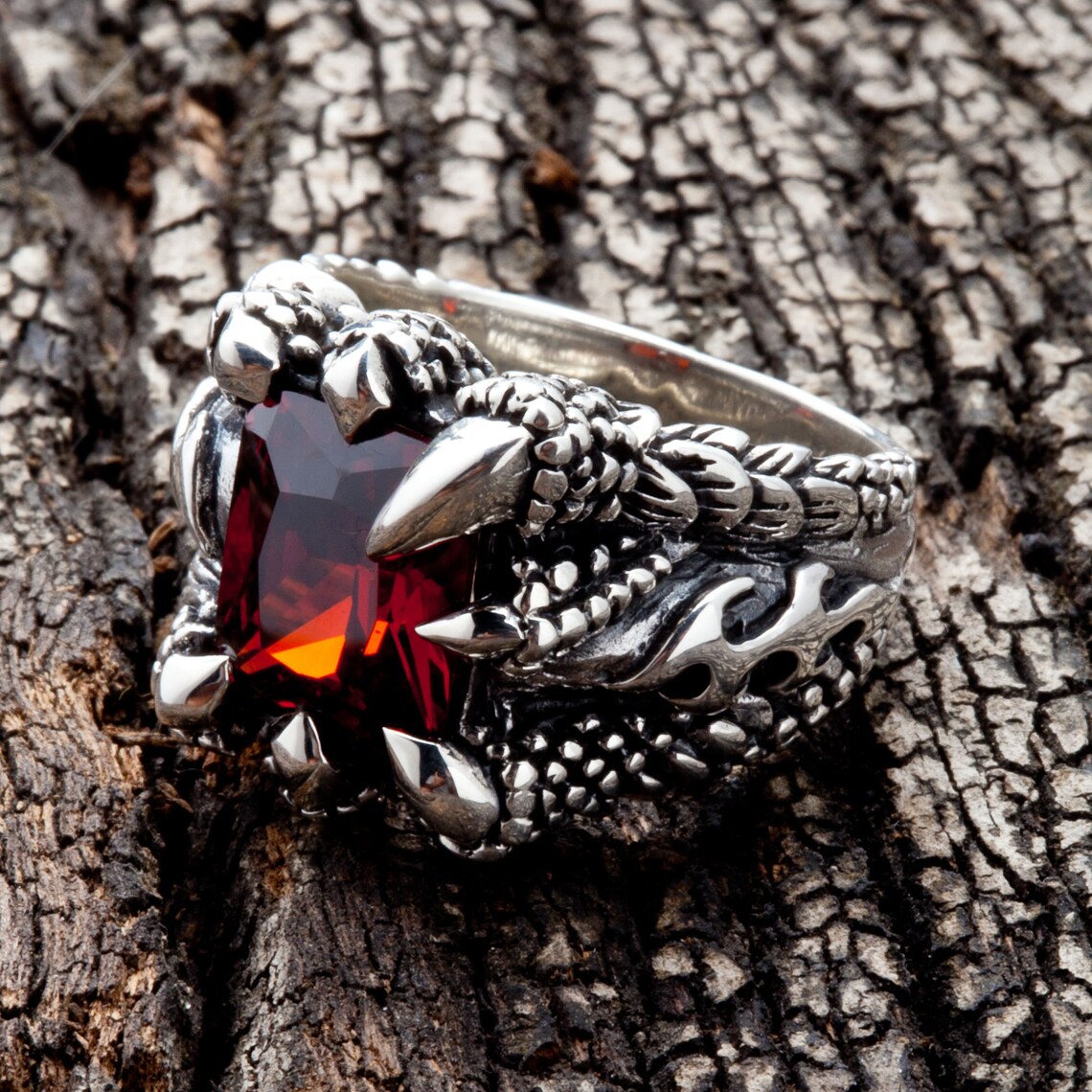 Silver Claw Rings Garnet Mens Rings Sterling Silver - Etsy