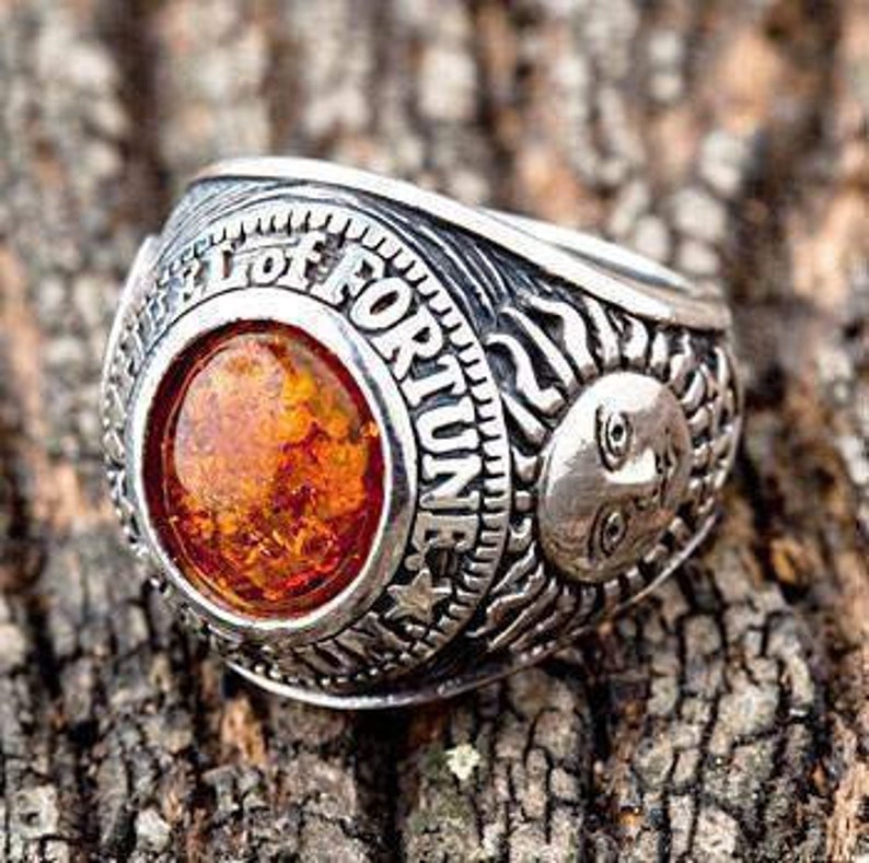 Amulet Amber Mens Ring Amulet Ring Amber Ring Sterling - Etsy