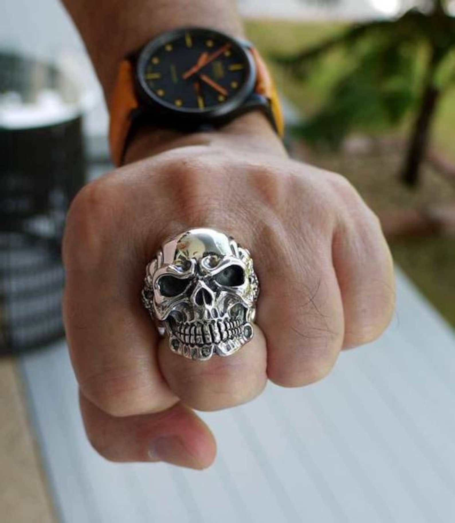 Silver Skull Ring Sterling Silver Men's Rings Gothic - Etsy