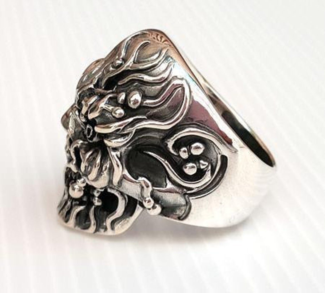 Red Eye Cyborg Skull Ring Sterling Silver Men's Ring - Etsy