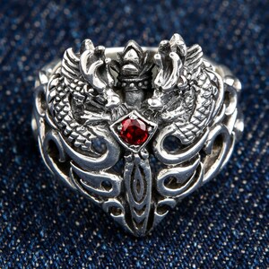 Silver Dragon Ring, Medieval Ring, Gothic Ring, Men's Garnet Ring ...