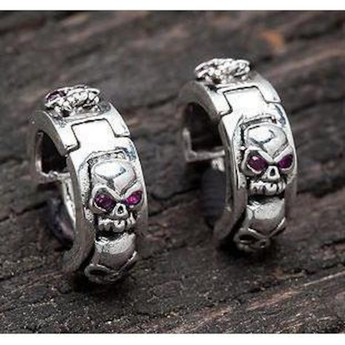 Silver Skull Earrings Punk Earrings Sterling Silver Hoop | Etsy