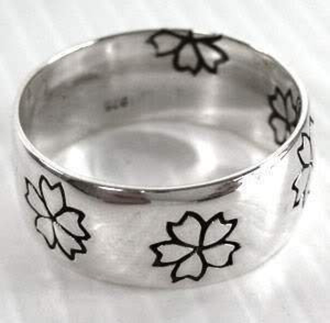 Sakura Flower Ring Sterling Silver Flower Engraved Band Ring | Etsy