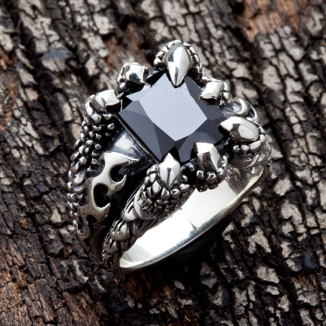 Flame Ring, Silver Claw Ring, Gothic Ring, Black Onyx Ring, 925 ...