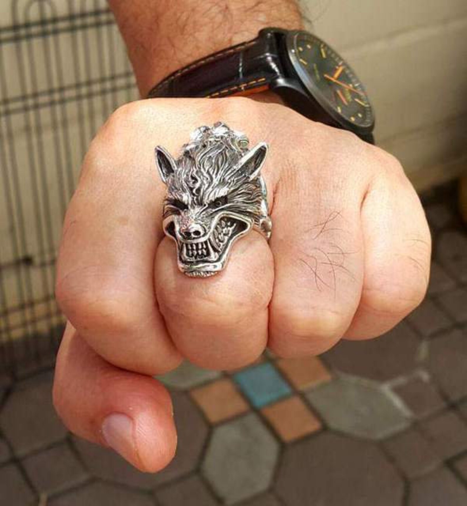 Werewolf Ring Silver Wolf Ring Mens Silver Ring Wolf Head | Etsy