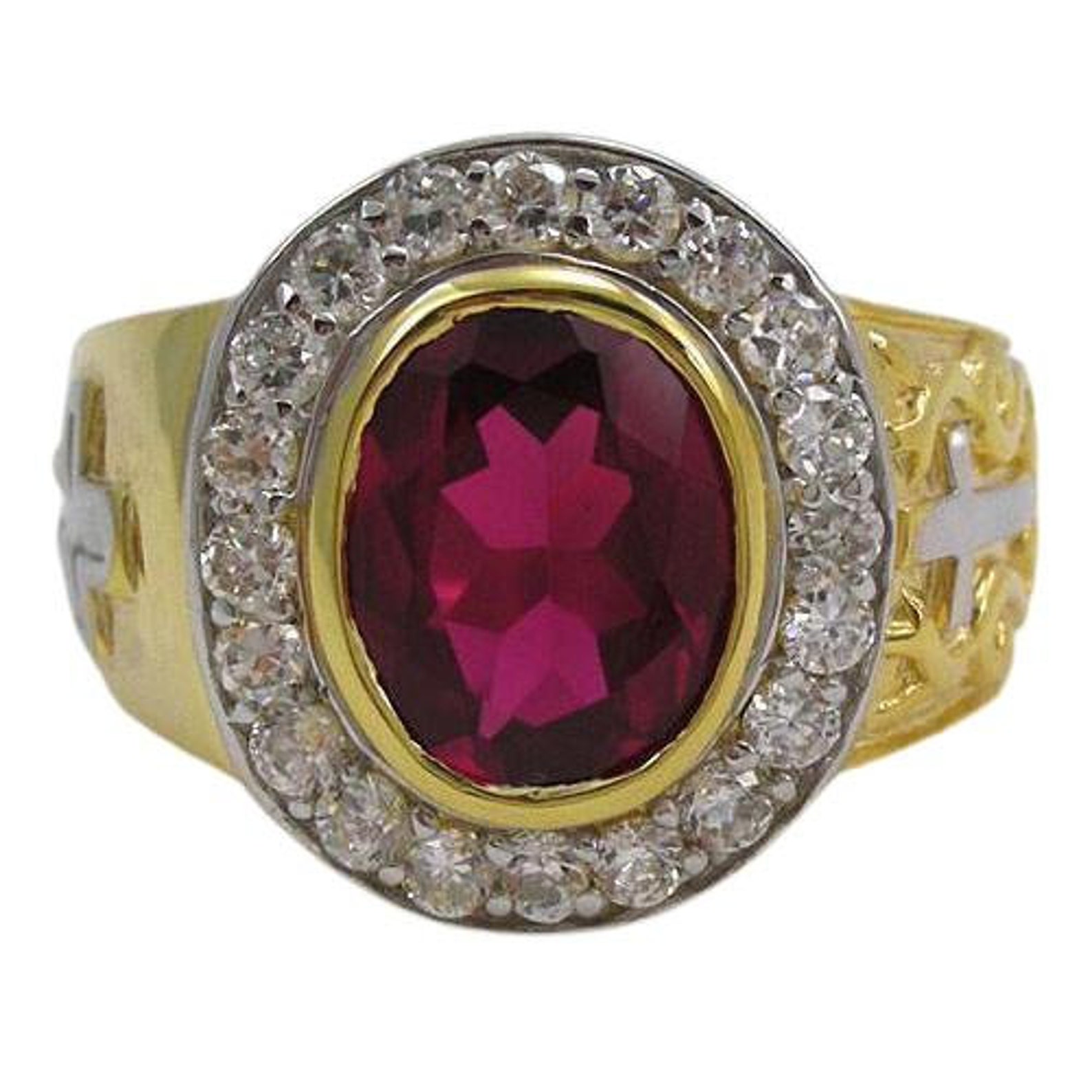 14K Yellow Gold Christian Ruby Mens Bishop Ring - Etsy