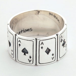 925 Sterling Silver Ace Cards Band Ring - Etsy