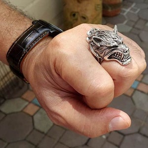 Werewolf Ring, Silver Wolf Ring, Mens Silver Ring, Wolf Head Ring, 925 ...
