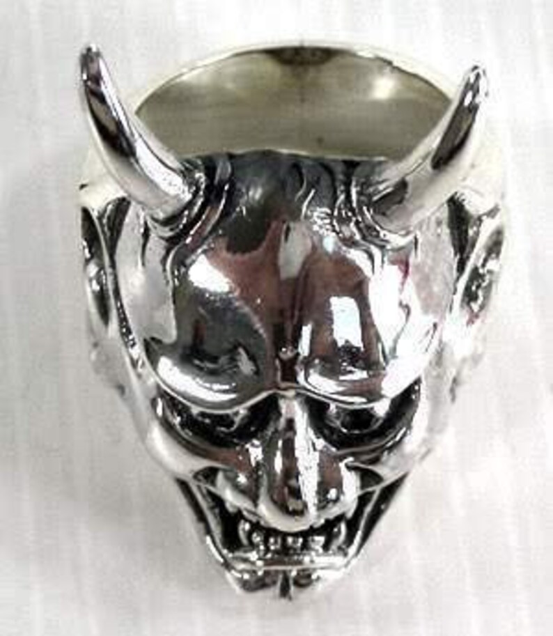 Oni Mask Ring Japanese Demon Ring Demon Mask Sterling - Etsy