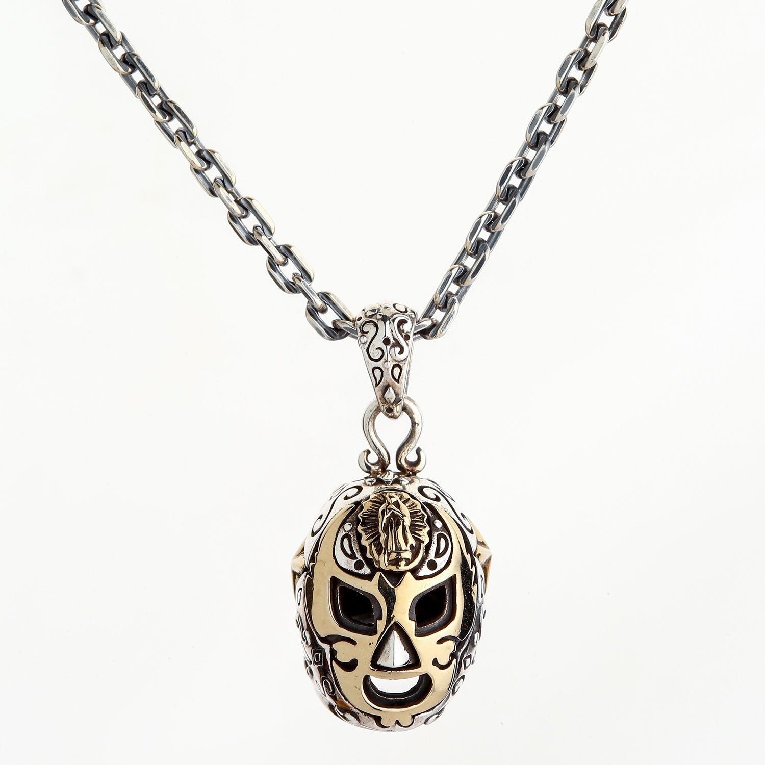 Mexican Mask Pendant Necklace Sterling Silver Brass Mary & | Etsy