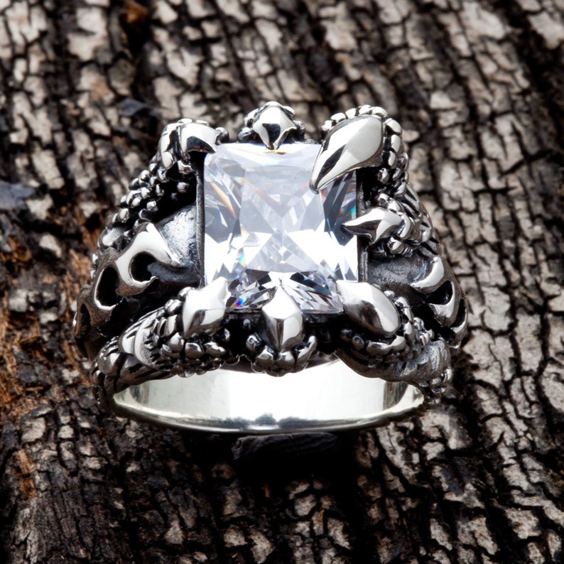 Gothic Ring Diamond Claw Ring Silver Ring White Clear Topaz - Etsy