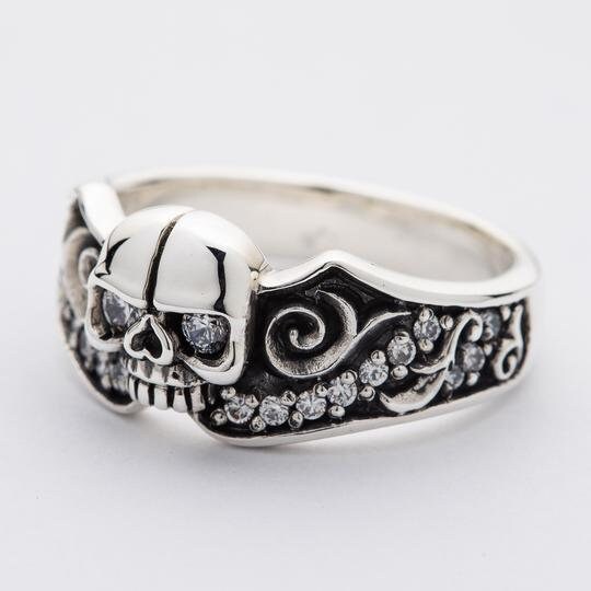 Diamond Skull Engagement Band Ring Sterling Silver Gothic | Etsy