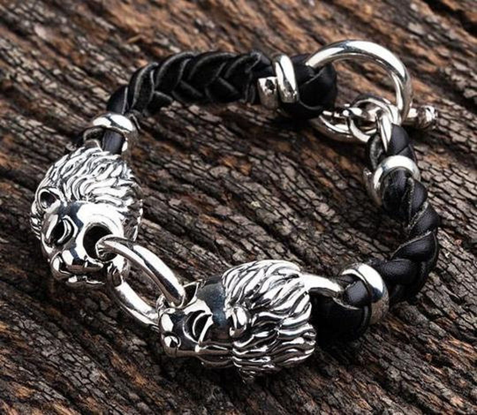 Men Leather Bracelet Lion Bracelet Men's Leather | Etsy